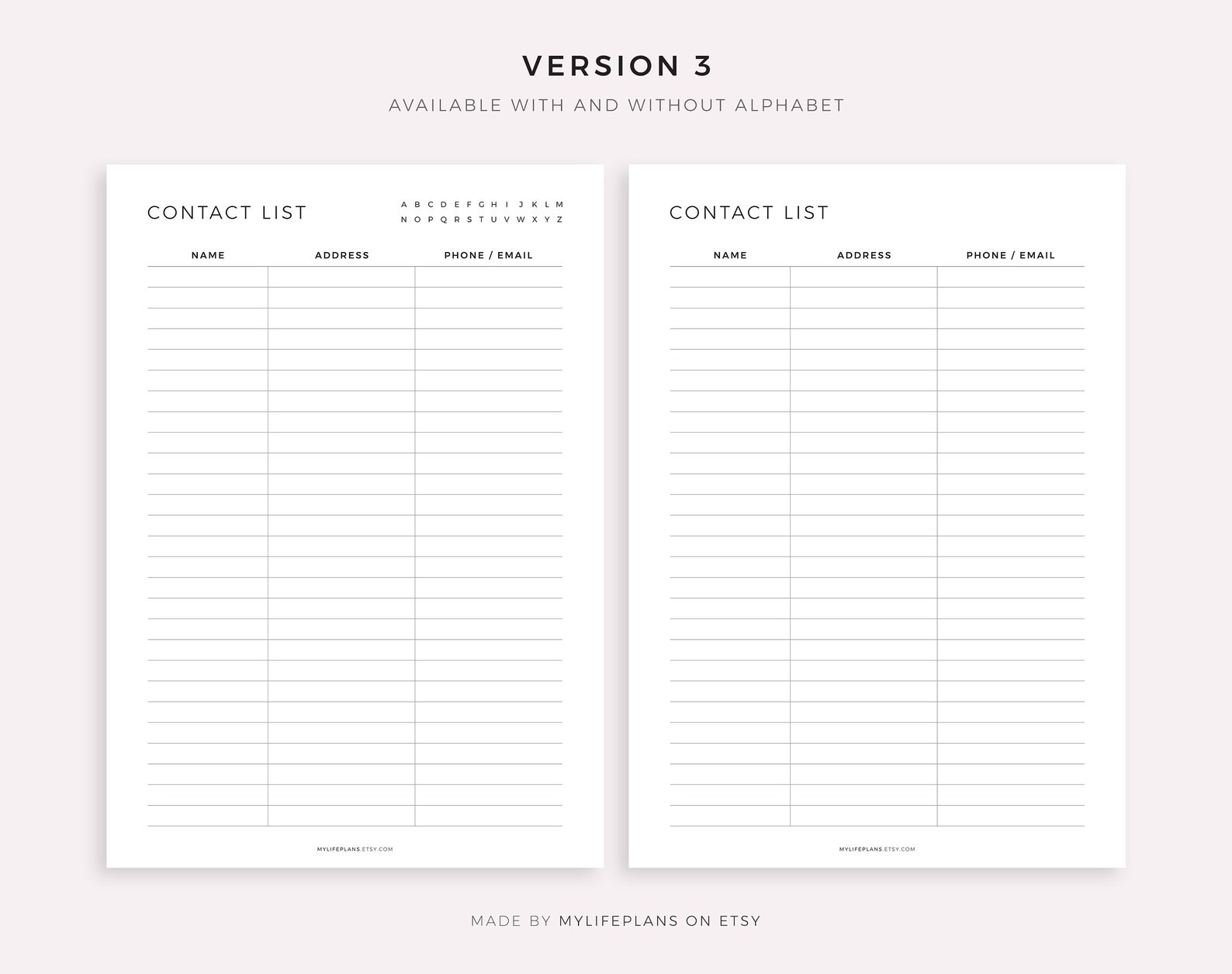 Contacts List Printable Address Book Contact Information - Etsy
