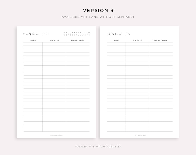 Contacts List Printable Address Book Contact Information - Etsy