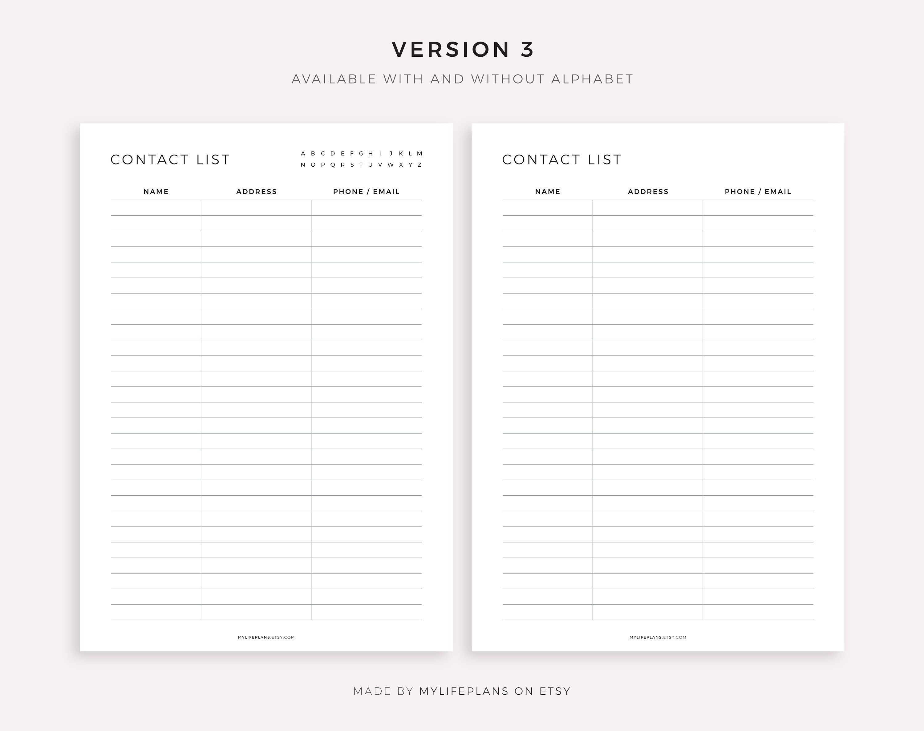 Printable Contacts List Contact Organizer Address Book - Etsy