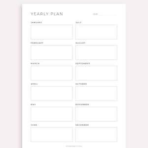 Minimalist Yearly Planner on One Page, Year at a Glance, Annual ...