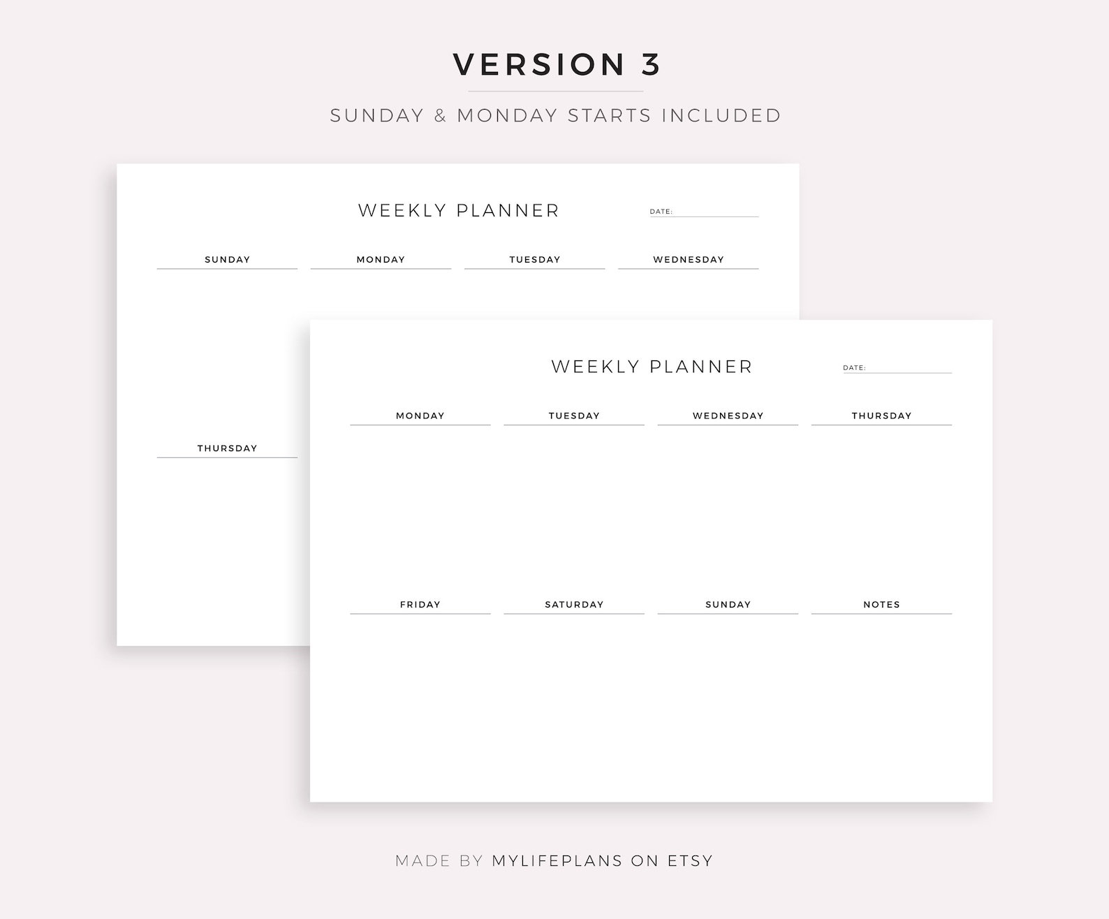 Weekly Planner Printable Landscape, Minimalist Weekly Schedule, Week at ...