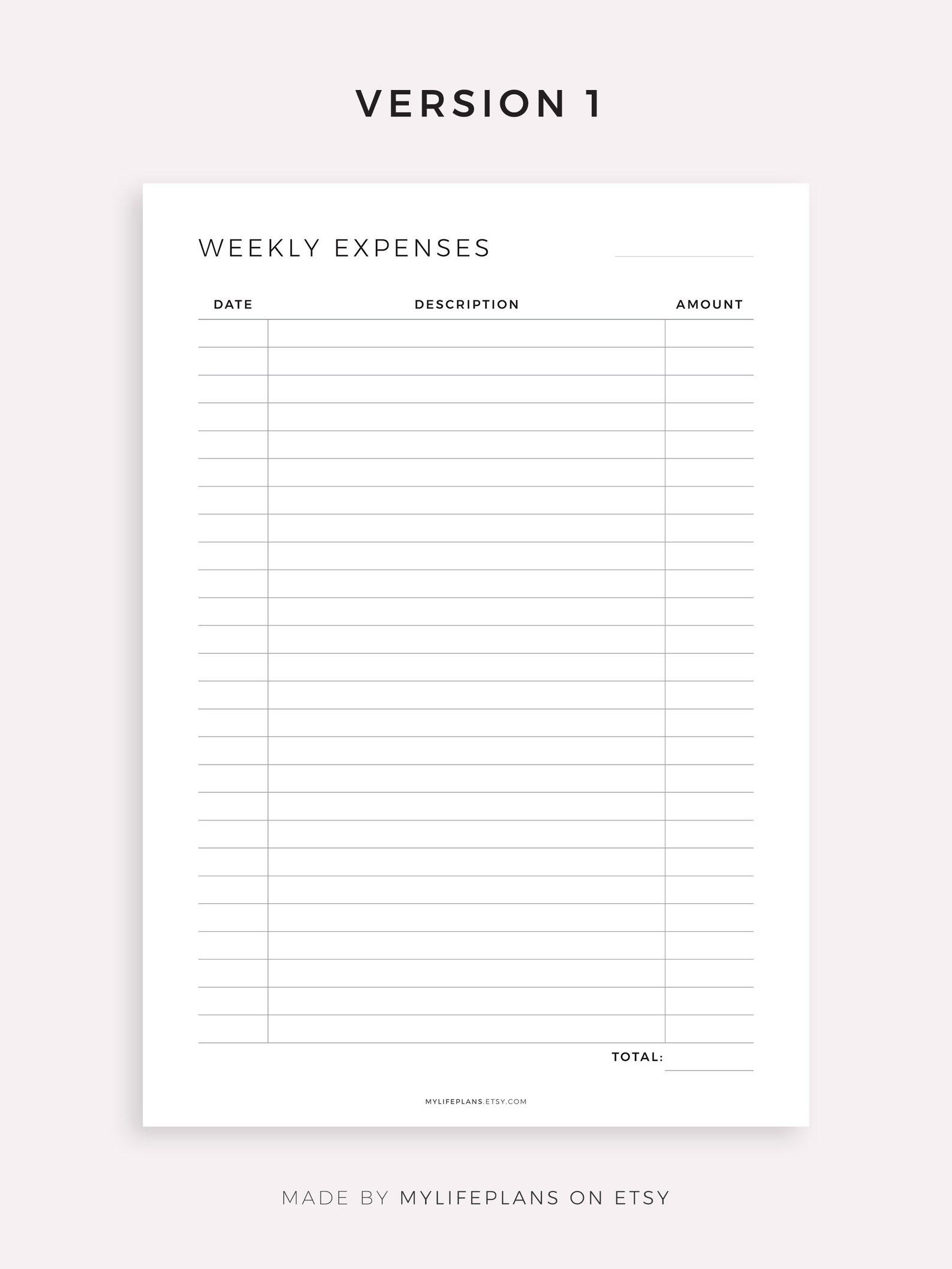 Simple Weekly Expenses Tracker Printable, Weekly Spending Log, Budget ...