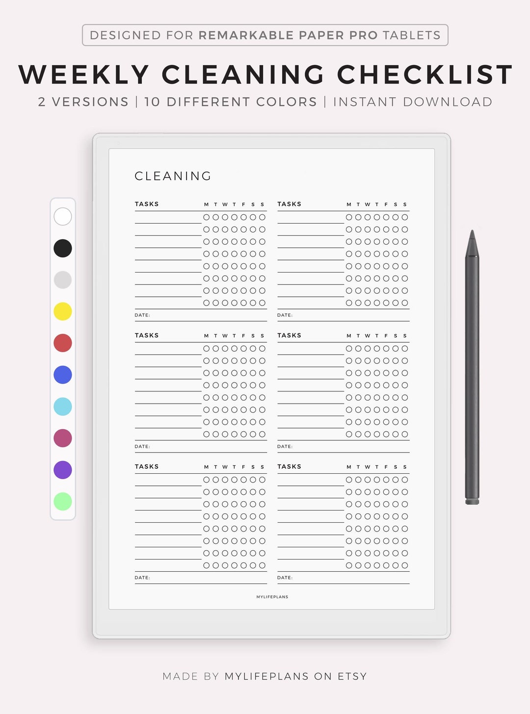 Weekly Cleaning Checklist for Remarkable Paper Pro, Instant Download - Etsy