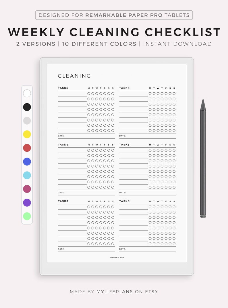 Weekly Cleaning Checklist for Remarkable Paper Pro, Instant Download - Etsy