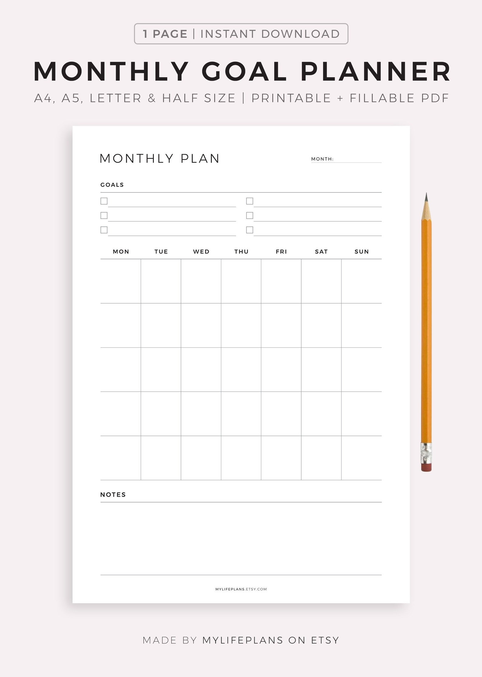 Monthly Goal Planner Printable Fillable Monthly Planner - Etsy