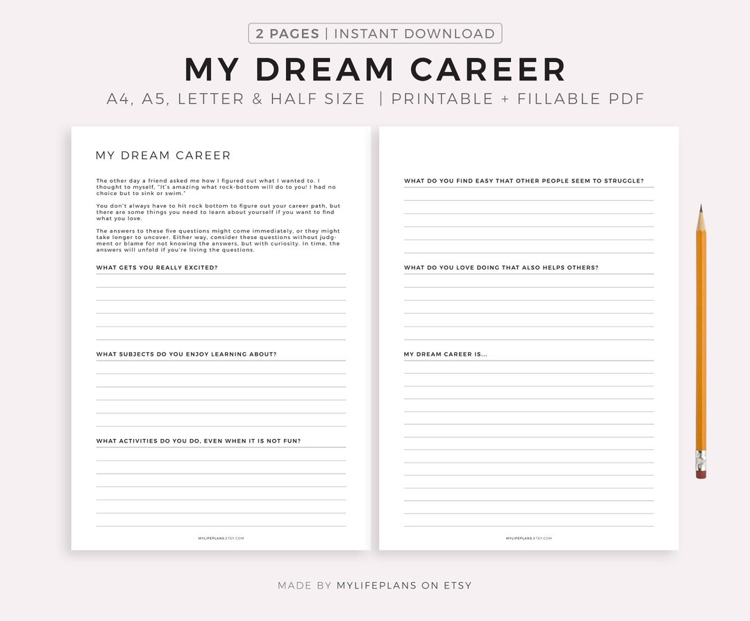 My Dream Career Planner, Career Goals, Career Change, A4/a5/letter/half ...