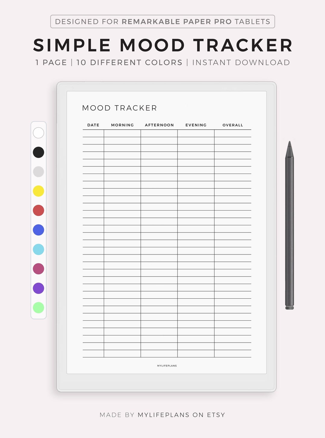 Simple Mood Tracker for Remarkable Paper Pro, Daily Mood Journal ...