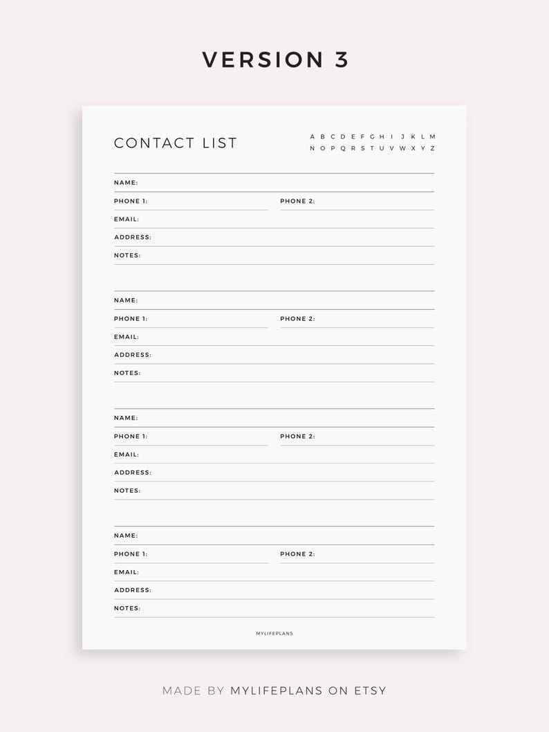 Contacts List Template for Kindle Scribe, Instant Download - Etsy