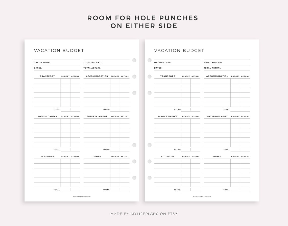 Vacation Budget Planner Printable, Travel Spending Worksheet Template ...