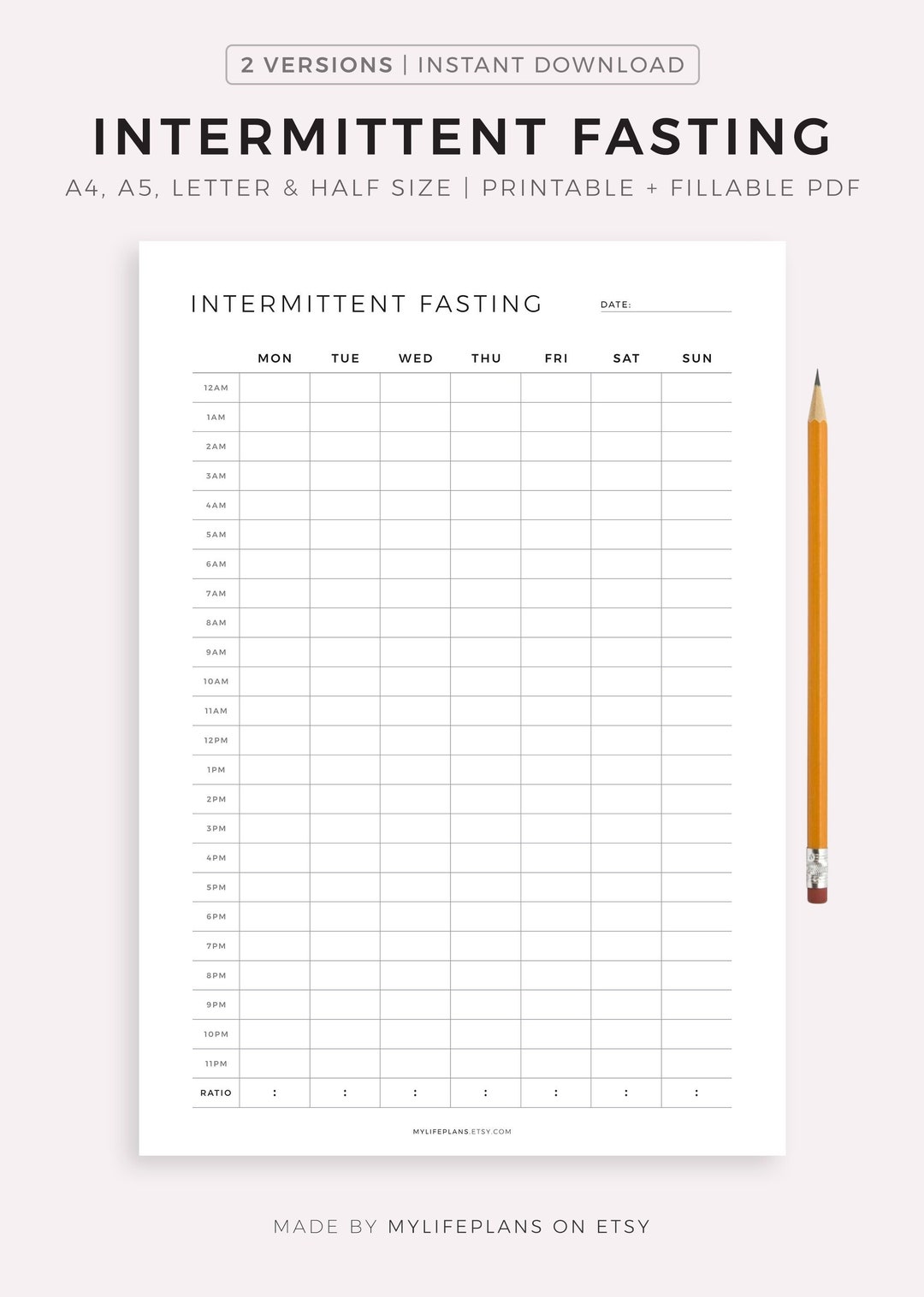 Weekly Intermittent Fasting Tracker Printable, IF Diet Planner, Weight ...