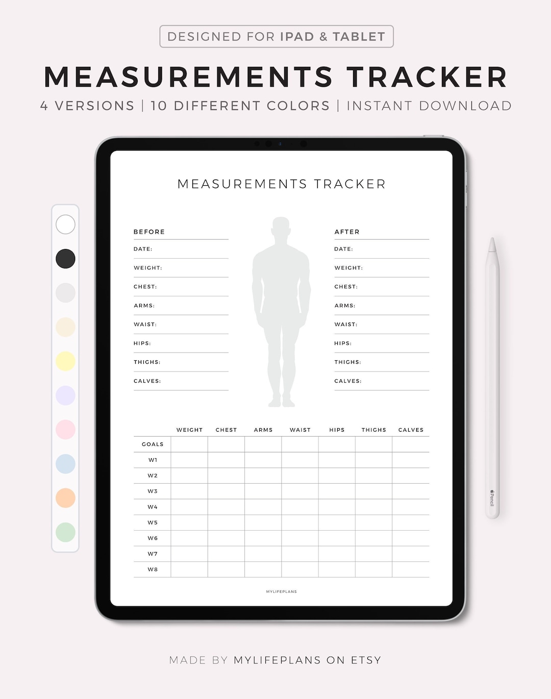 Digital Body Measurements Tracker, 8 Week Body Transformation, Workout ...