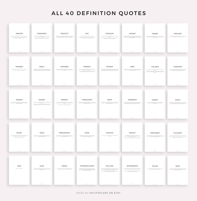 40 Definition Quotes Dashboards Printable Minimalist Planner | Etsy