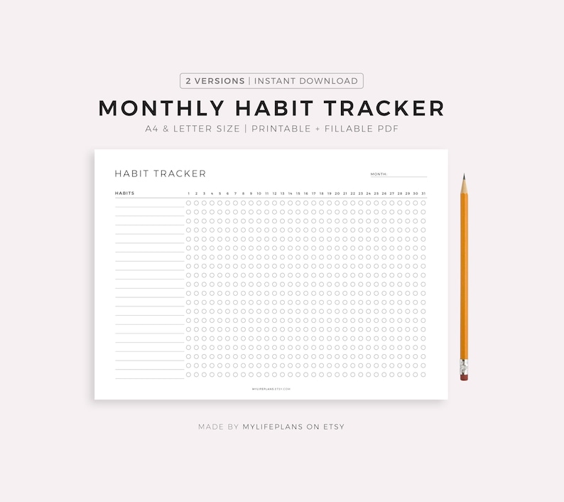 Monthly Habit Tracker Printable Landscape, Habit Tracker Template ...