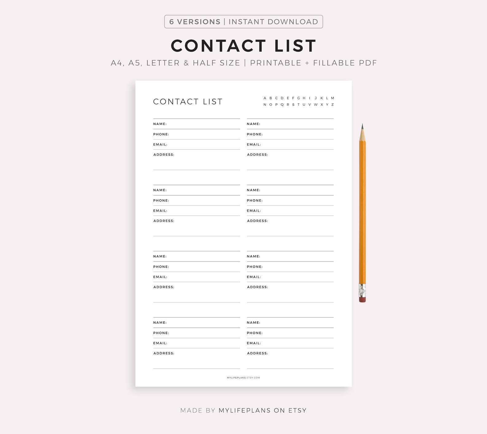 Contacts List Printable, Address Book, Contact Information, Contact ...