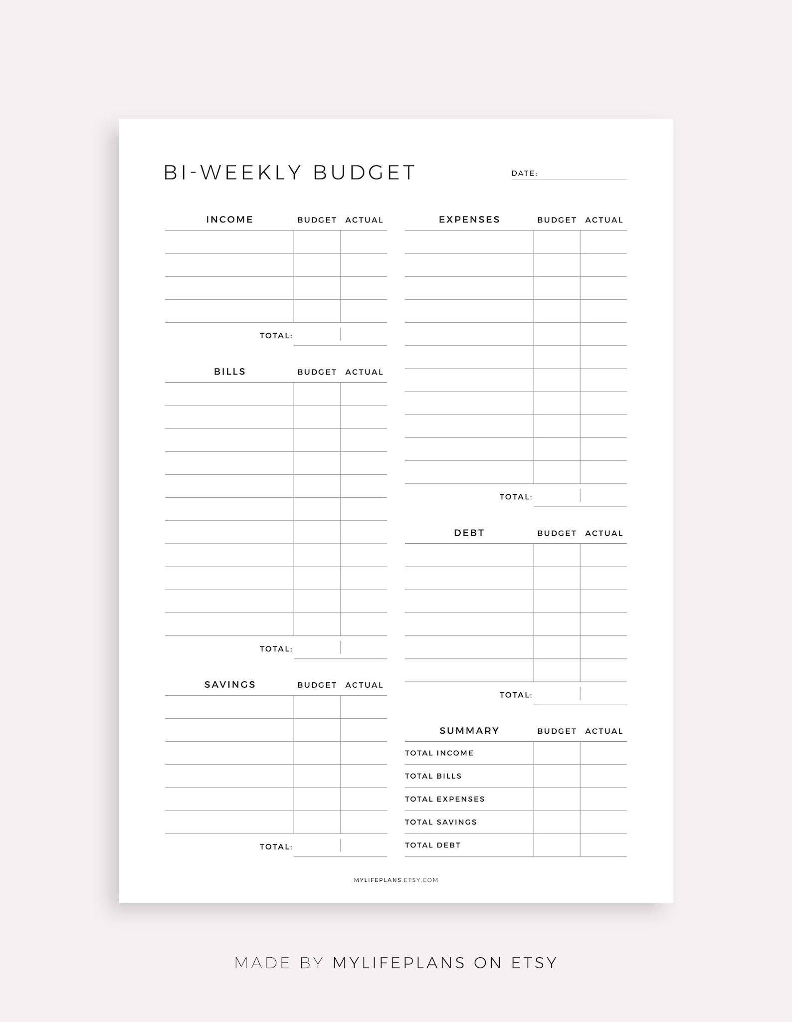 Bi-weekly Budget Planner Printable & Fillable Budget Template - Etsy