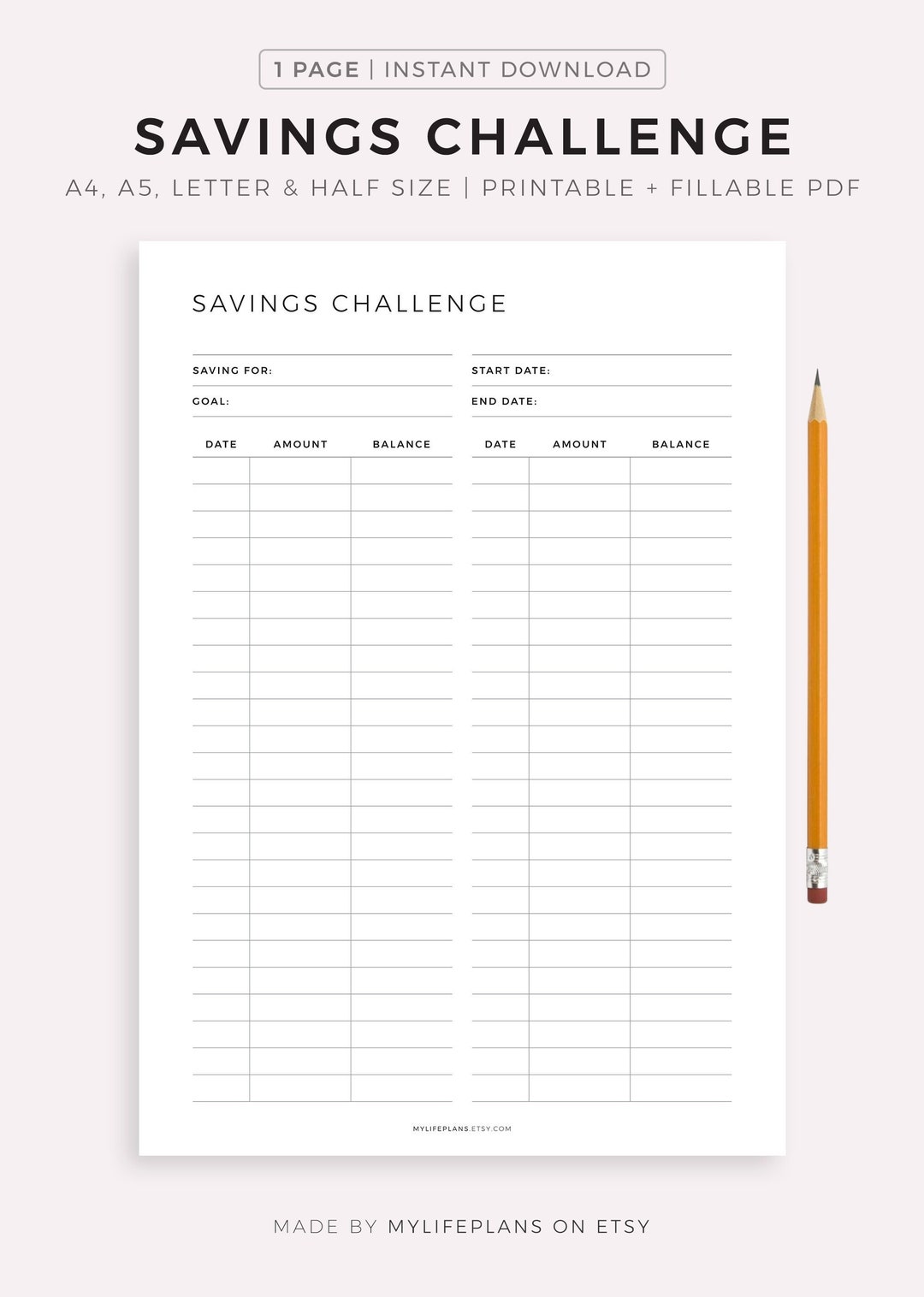 Savings Challenge Printable, Saving Goal Plan, Savings Tracker, Finance ...