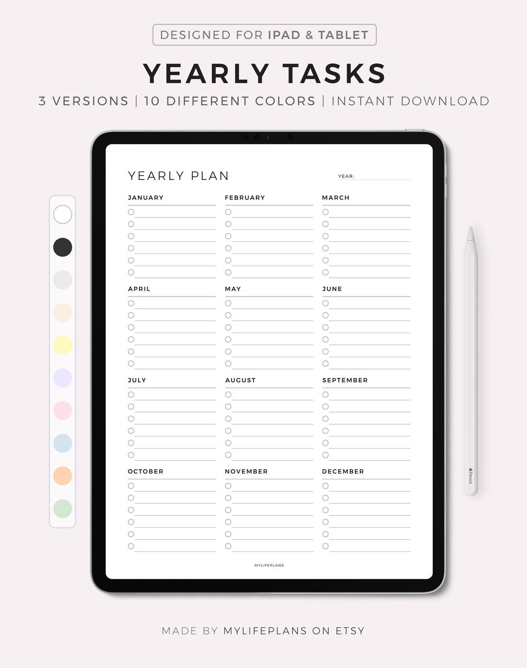 Yearly Tasks, Yearly to Do List, Yearly Planner, Annual Planner ...
