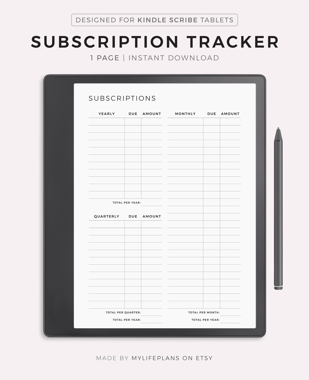 Monthly, Quarterly, Yearly Subscription Tracker, Membership Checklist ...