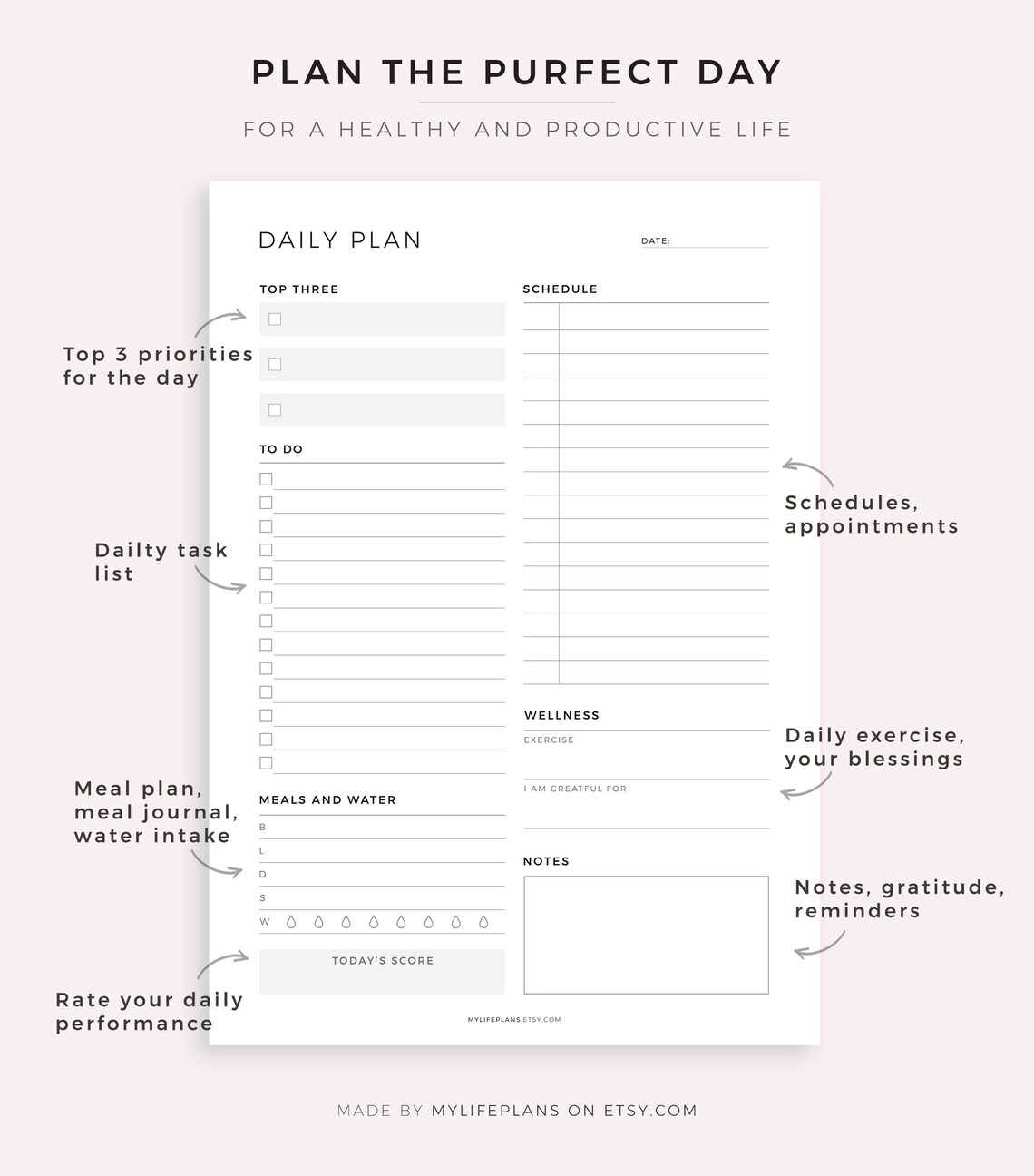 Printable Daily Planner PDF Daily to Do List Productivity - Etsy