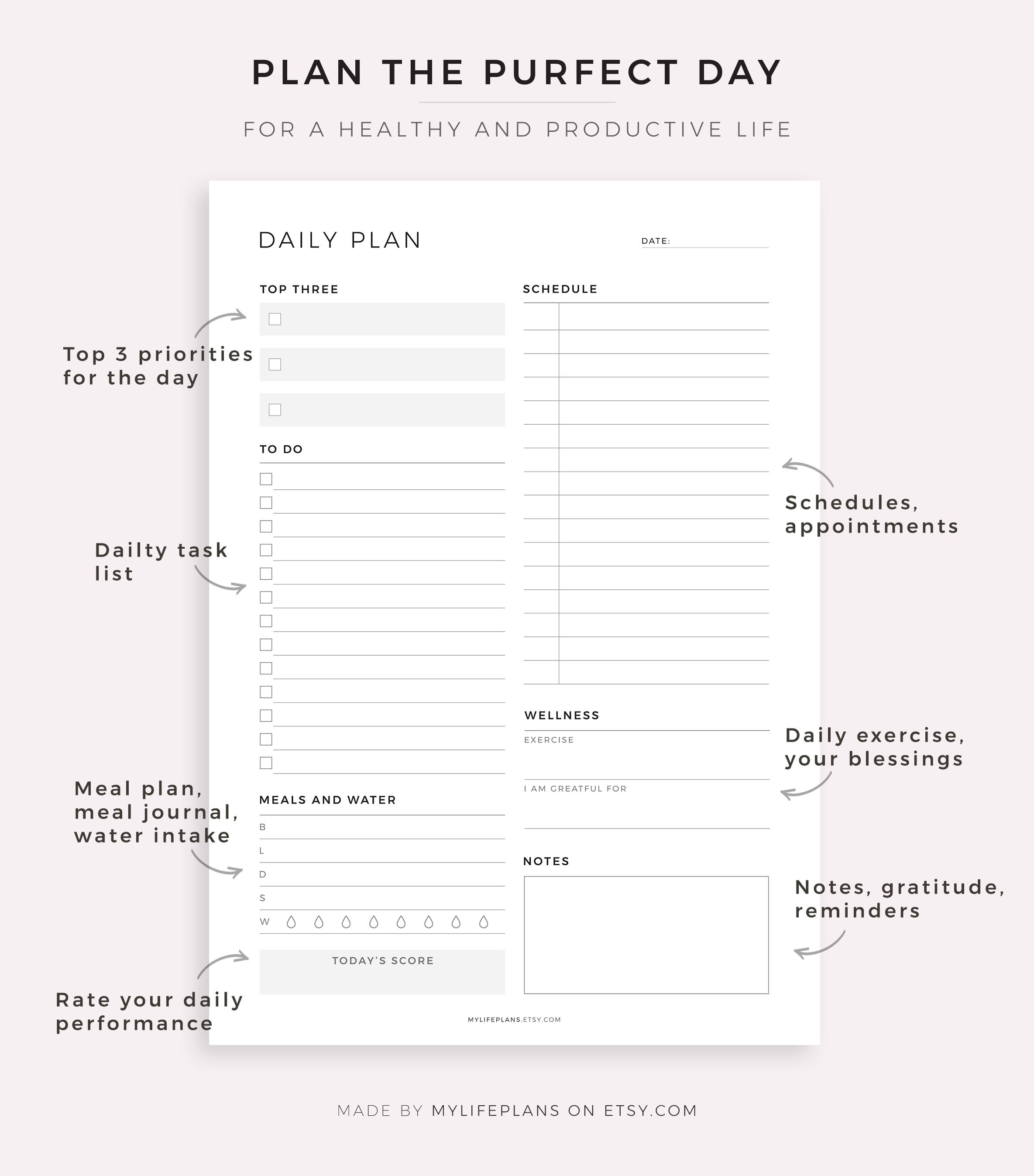 Printable Daily Planner PDF Daily to Do List Productivity - Etsy