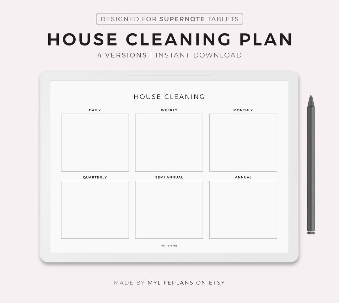House Cleaning Planner for Supernote, Landscape, Simple Cleaning ...
