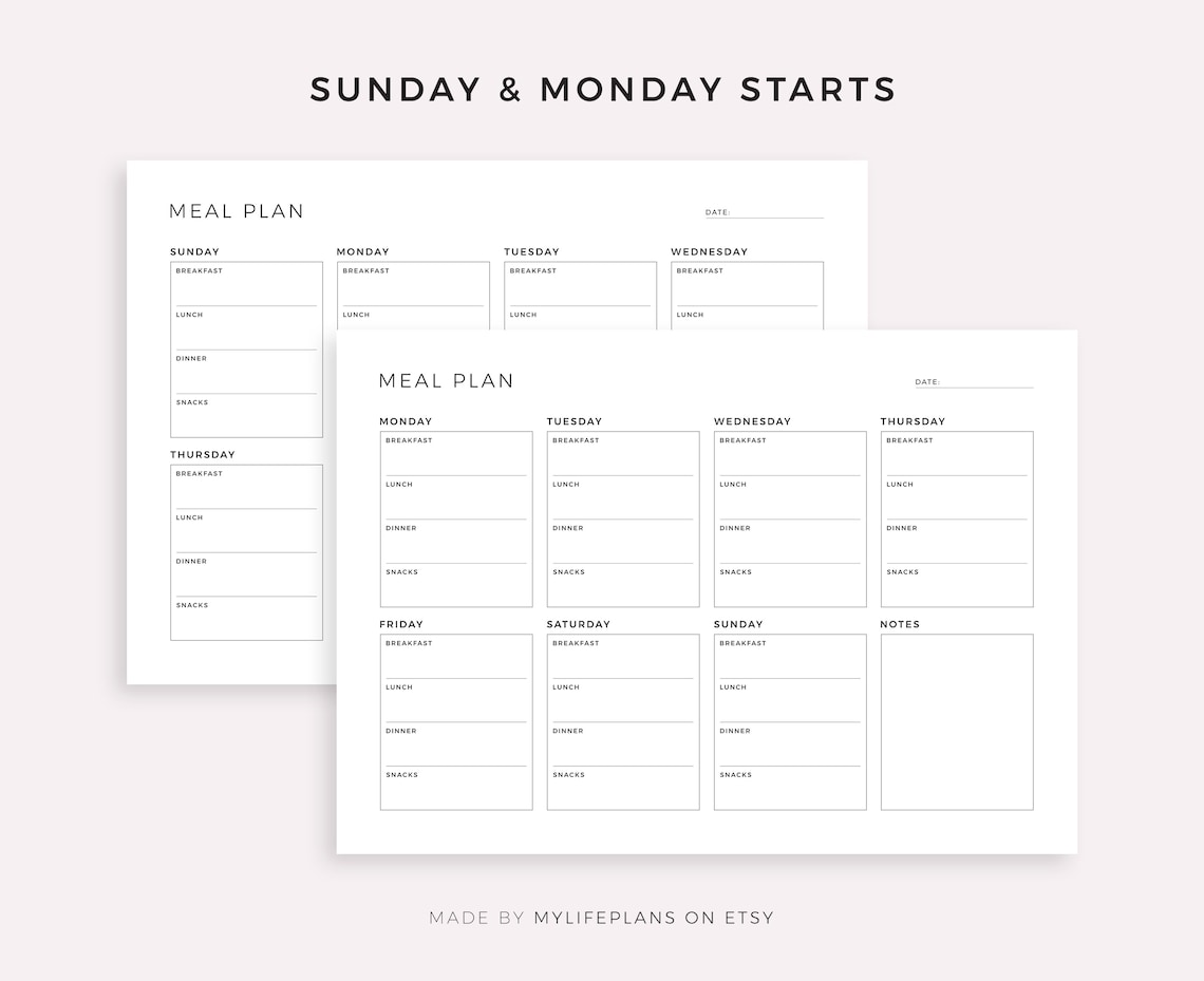Printable Weekly Meal Planner Landscape, Food Diary, Meal Tracker, Food ...