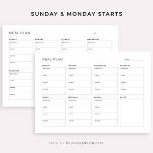 Printable Weekly Meal Planner Landscape, Food Diary, Meal Tracker, Food ...
