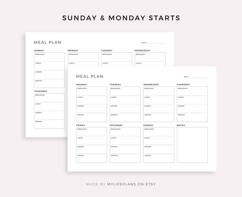 Printable Weekly Meal Planner Landscape Food Diary Meal - Etsy