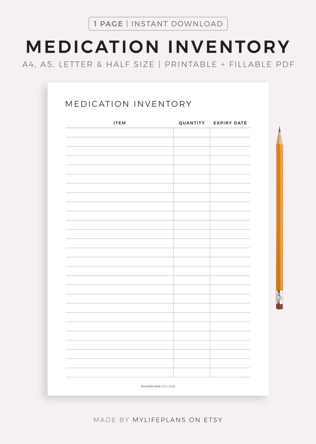 Medication Inventory Printable Template, A4/a5/letter/half Size ...