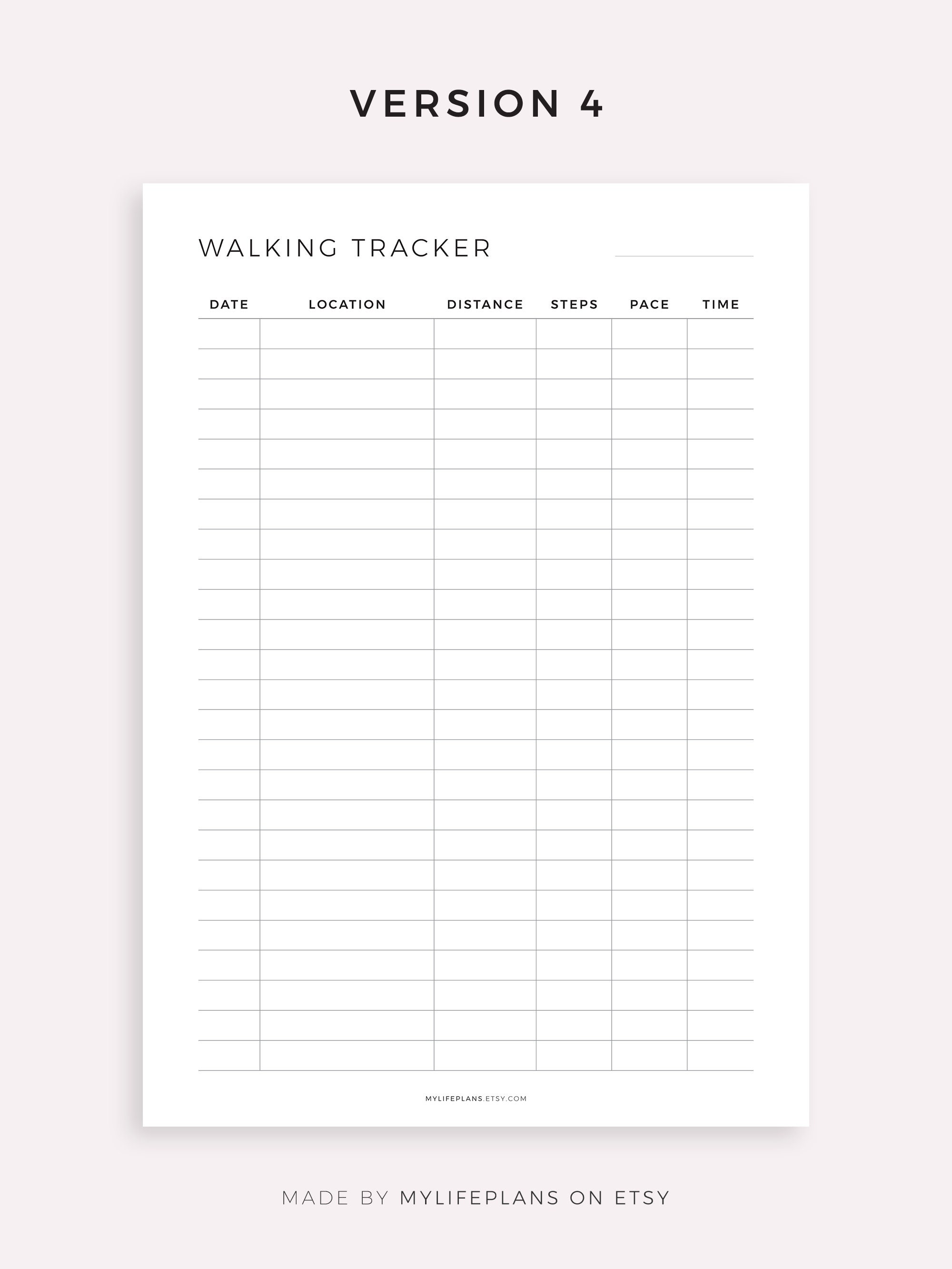 Walking Tracker Printable, Walking Journal, Walking Log, Daily Exercise ...