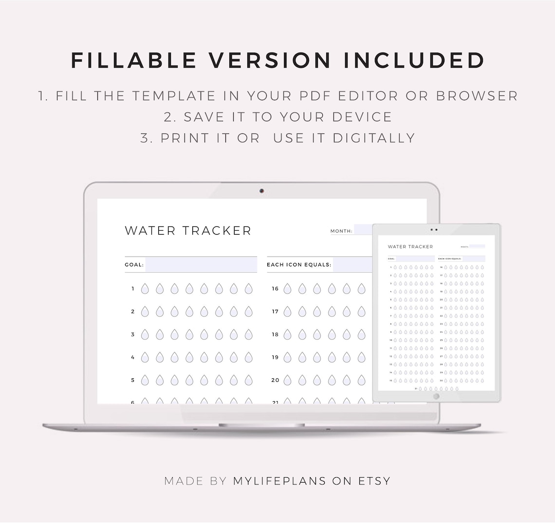 Monthly Water Tracker Printable 31 Day Water Challenge - Etsy