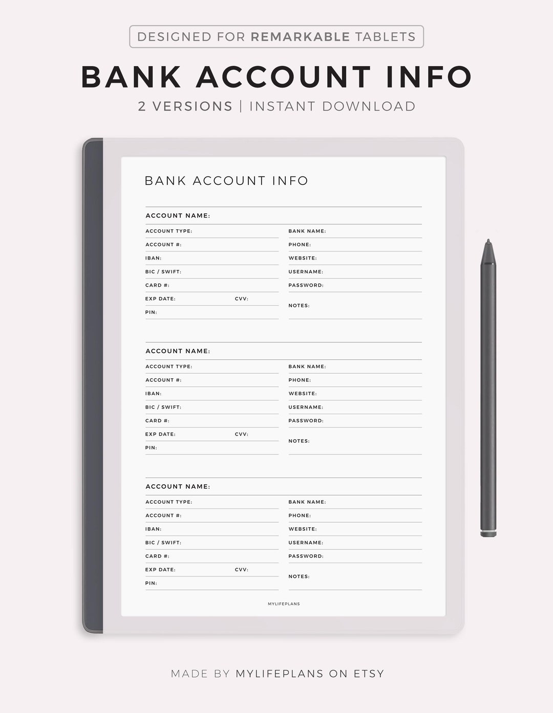 Bank Account Information Tracker, Bank Account Log, Bank Details ...