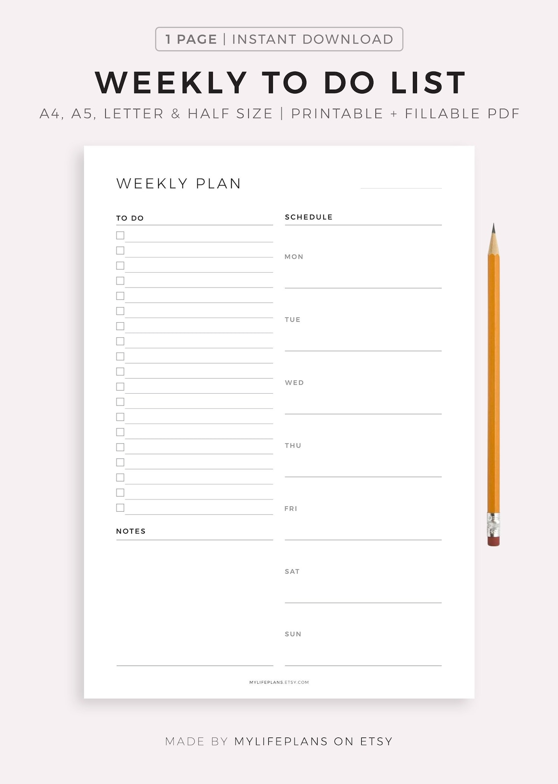 Weekly to Do List Printable Minimalist Weekly Planner Weekly - Etsy