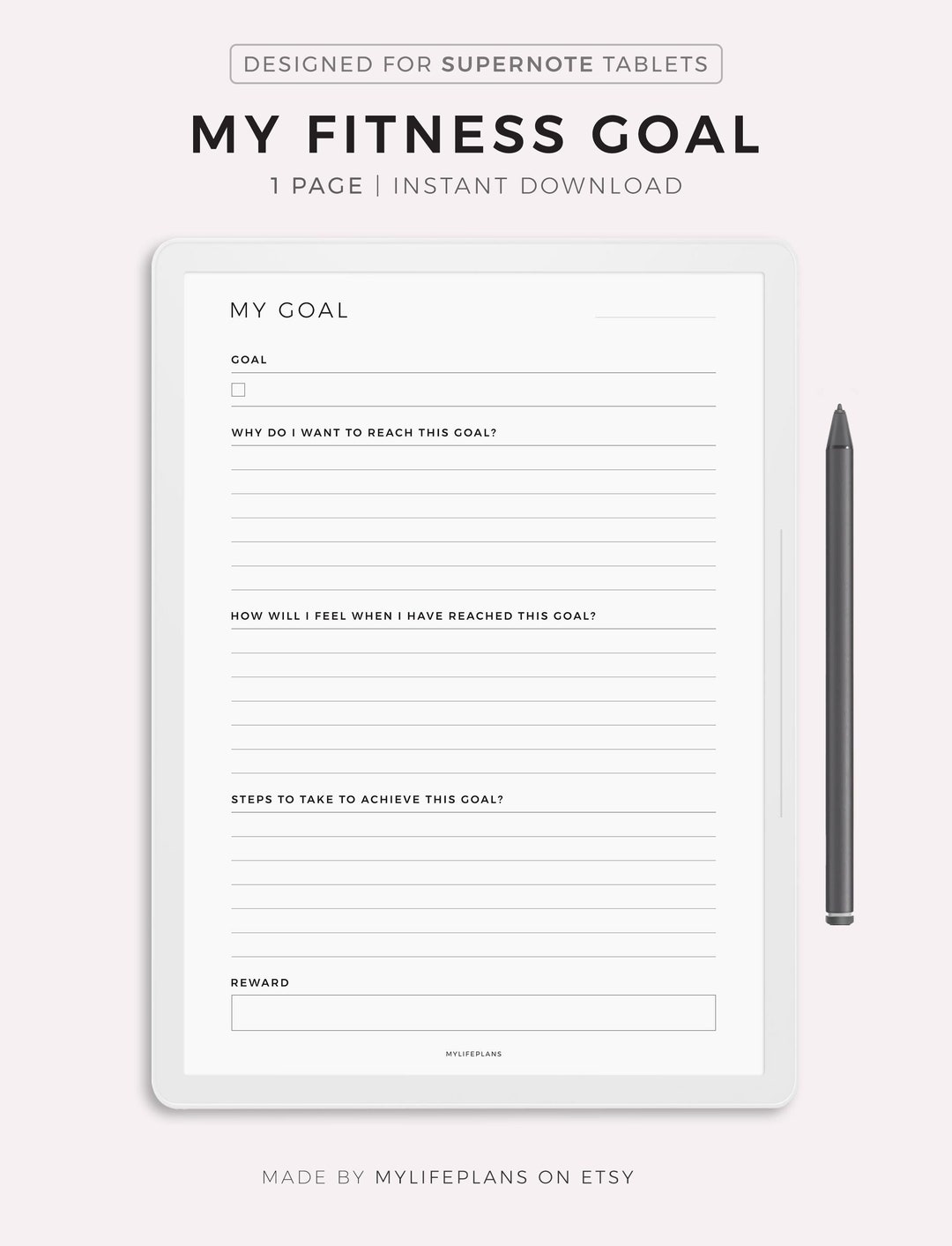 My Fitness Goal Planner for Supernote A5X2/A5X/A5/A6X2/A6X/A6, Goal ...