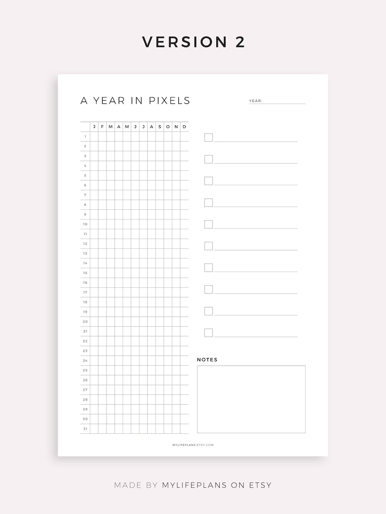 A Year in Pixels Printable Mood Tracker Exercise Tracker - Etsy