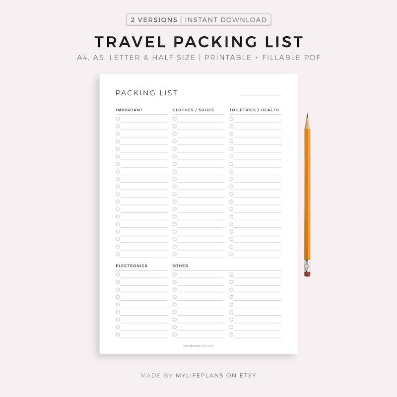 Toiletries Travel List - Etsy