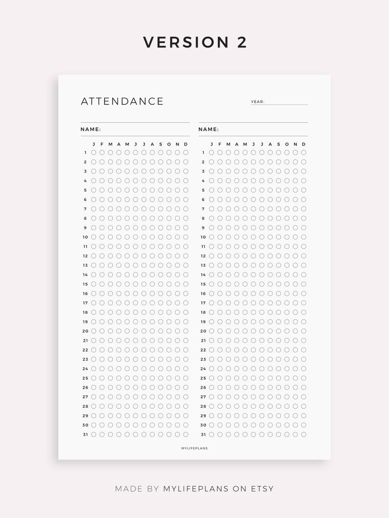 Yearly Employee Attendance Log for Remarkable 2, Instant Download - Etsy UK