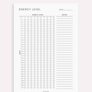 Daily Energy Level Tracker for Remarkable Paper Pro, Track Monthly ...