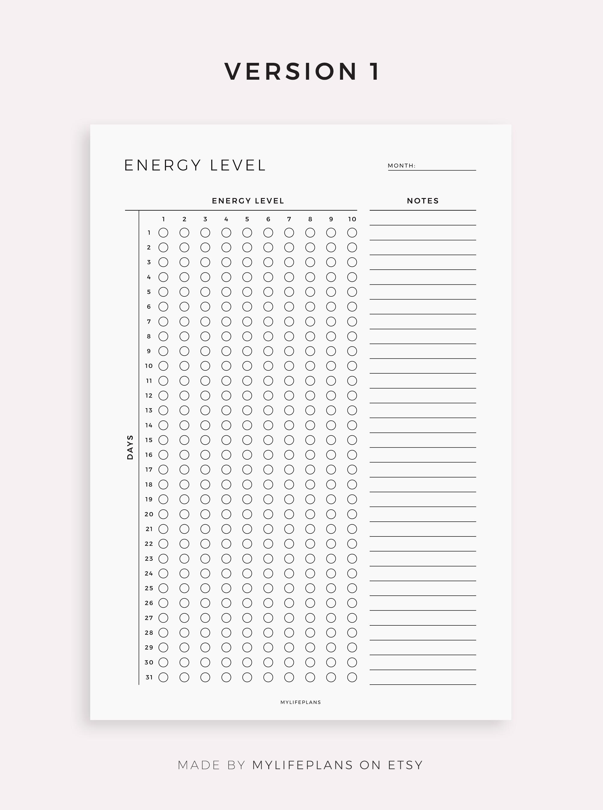 Daily Energy Level Tracker for Remarkable Paper Pro, Track Monthly ...