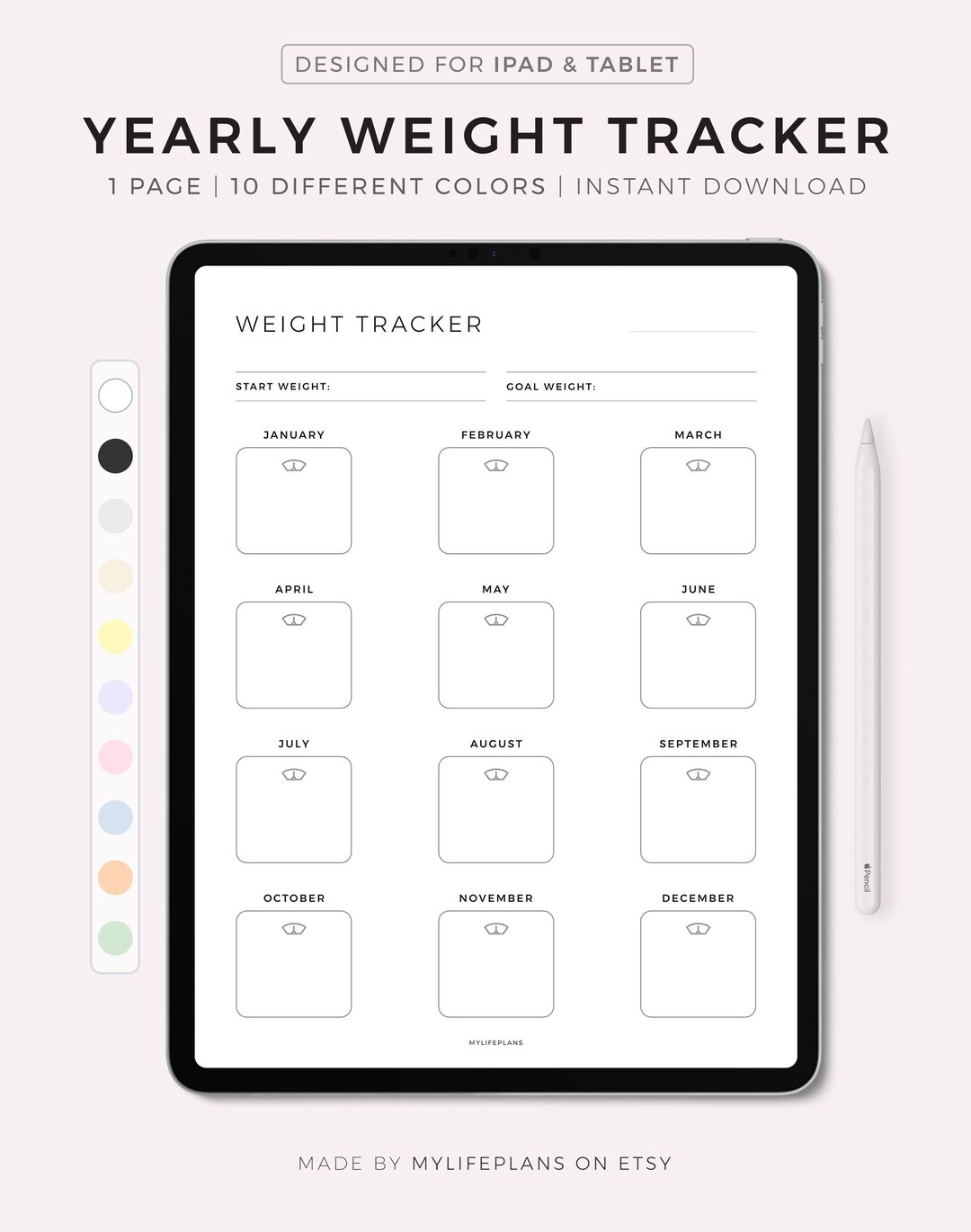 Digital Yearly Weight Tracker, Monthly Weight Goal Progress, Weight ...