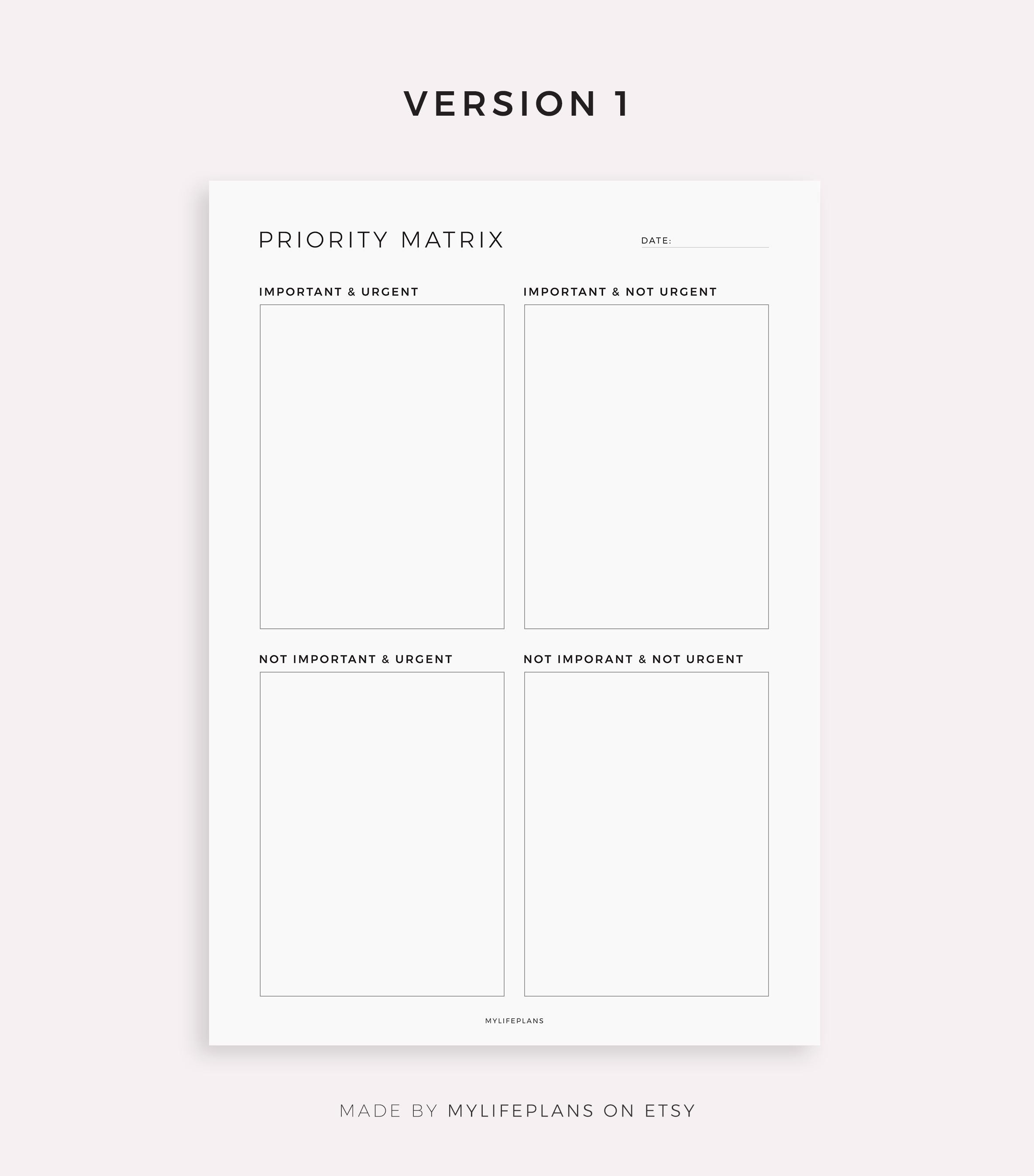 Priority Matrix Planner for Remarkable 2, Decision Matrix, Eisenhower ...
