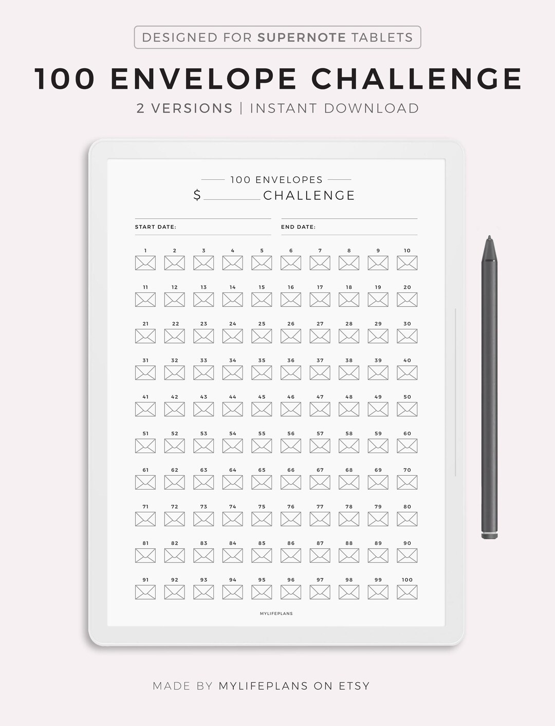 100 Envelope Challenge for Supernote A5X2/A5X/A5/A6X2/A6X/A6, Money ...