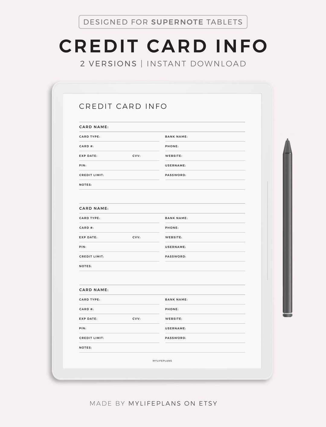 Credit Card Information Tracker, Credit Card Log, Compatible With ...