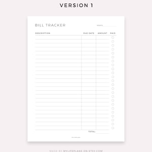 Digital Monthly Bill Tracker, Bill Payment Checklist, Bill Organizer ...