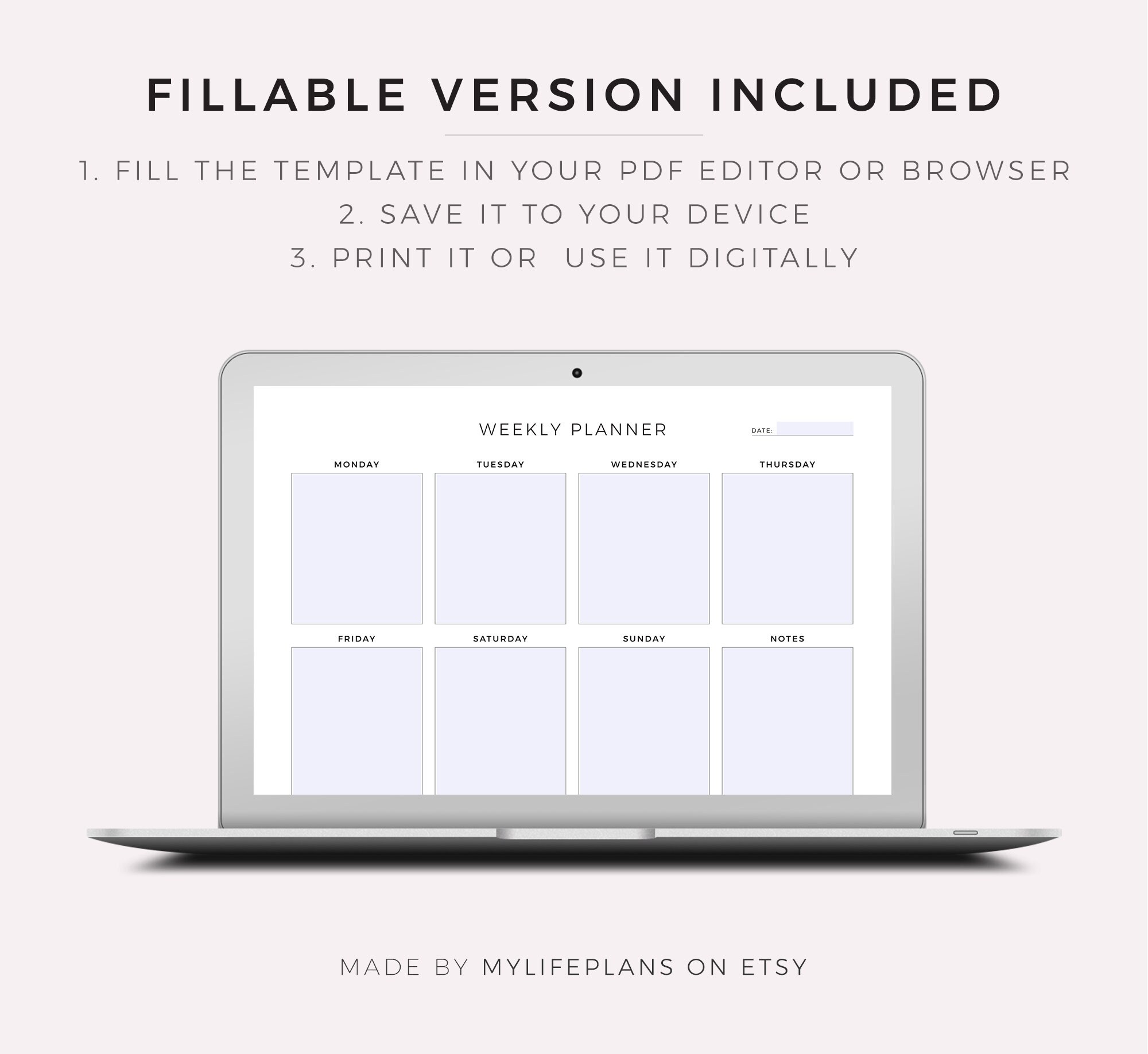Weekly Planner Printable Landscape Minimalist Weekly - Etsy