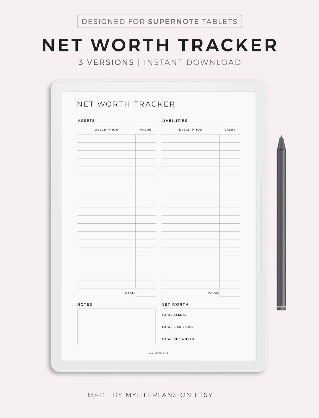 Net Worth Tracker for Supernote A5X2/A5X/A5/A6X2/A6X/A6, Asset and ...