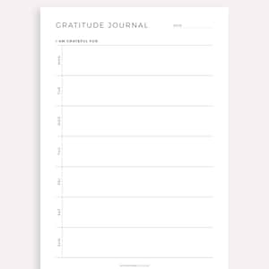 Weekly Gratitude Journal Printable Template, Thankfulness Journal ...