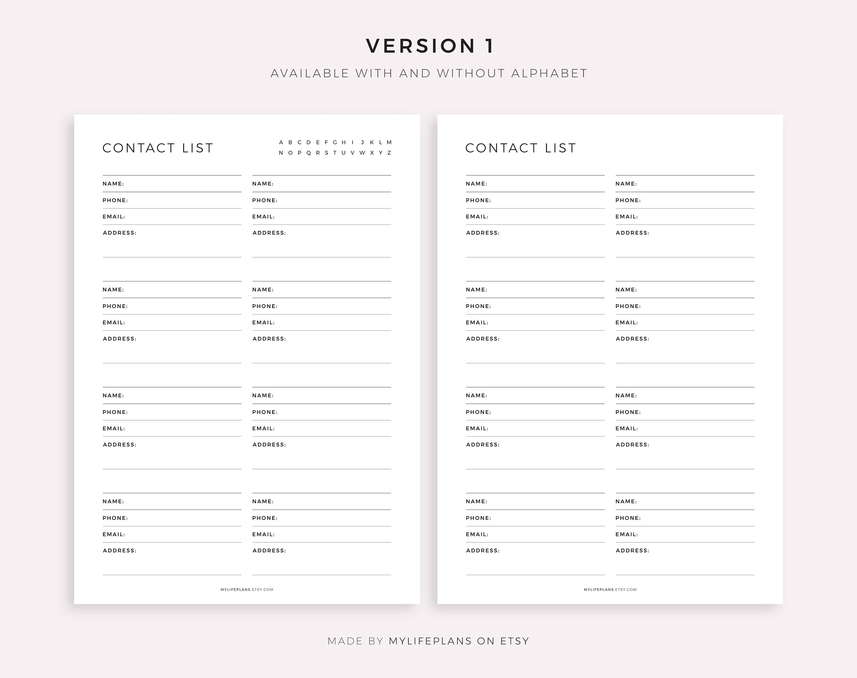 Contacts List Printable Address Book Contact Information - Etsy UK