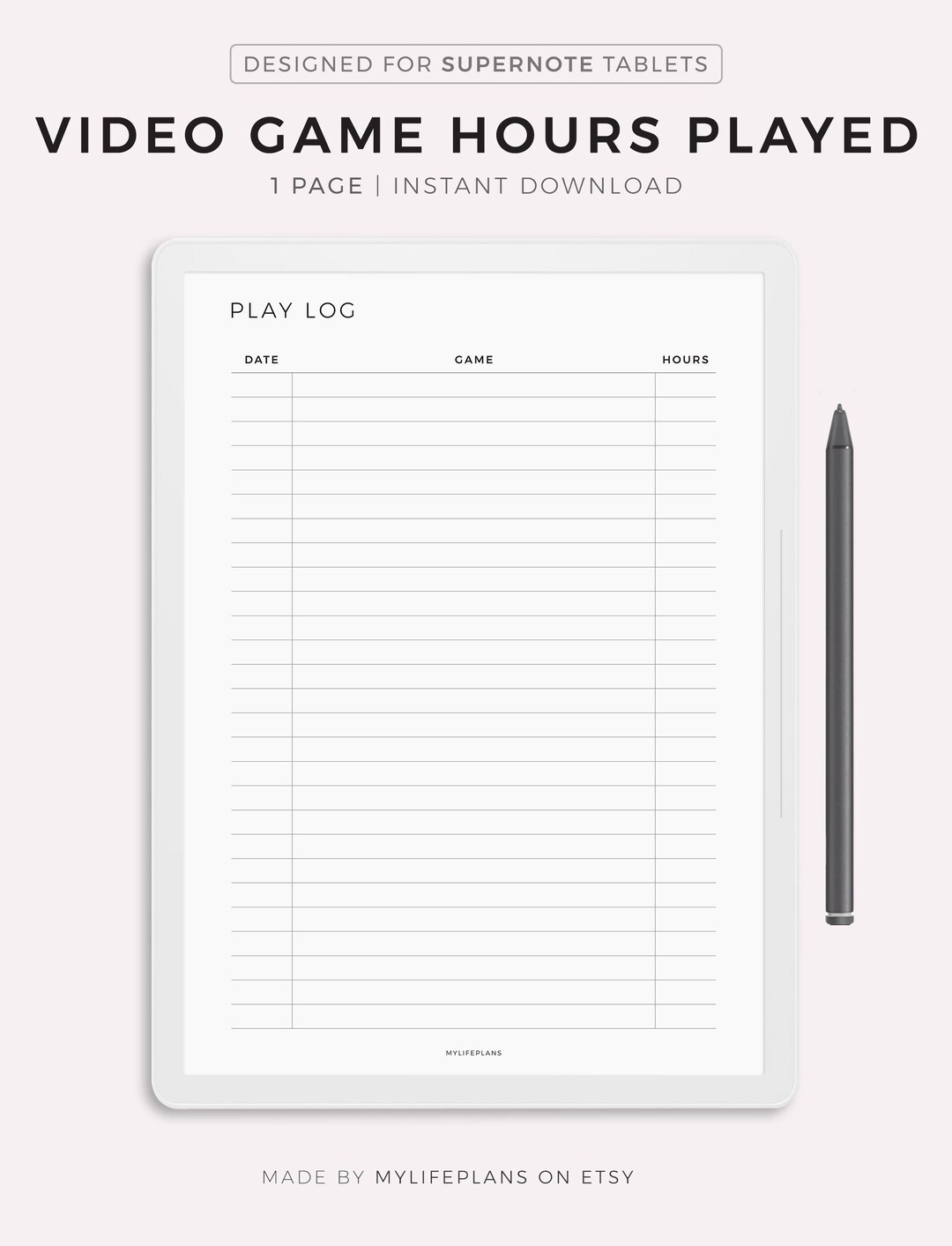 Video Game Hours Played Tracker, Compatible With Supernote A5X2/A5X/A5 ...