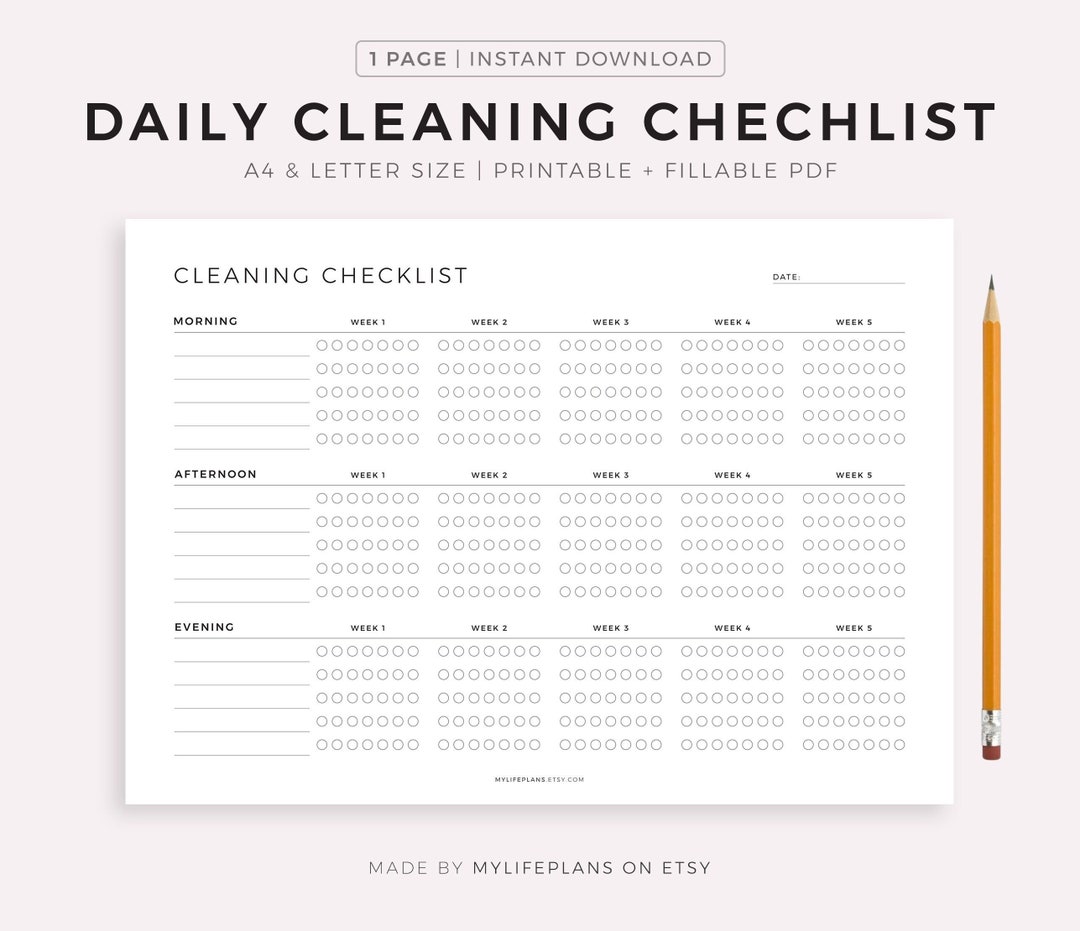 Daily Cleaning Checklist, Morning Afternoon and Evening Cleaning ...